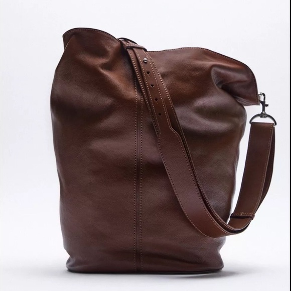 Zara | Bags | Zara Large Leather Bucket Bag | Poshmark
